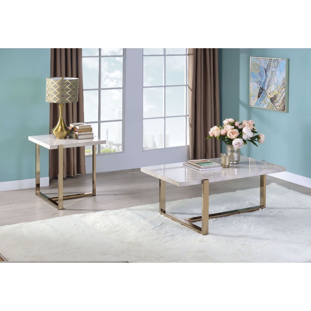 Feit Coffee Table Faux Marble Champagne