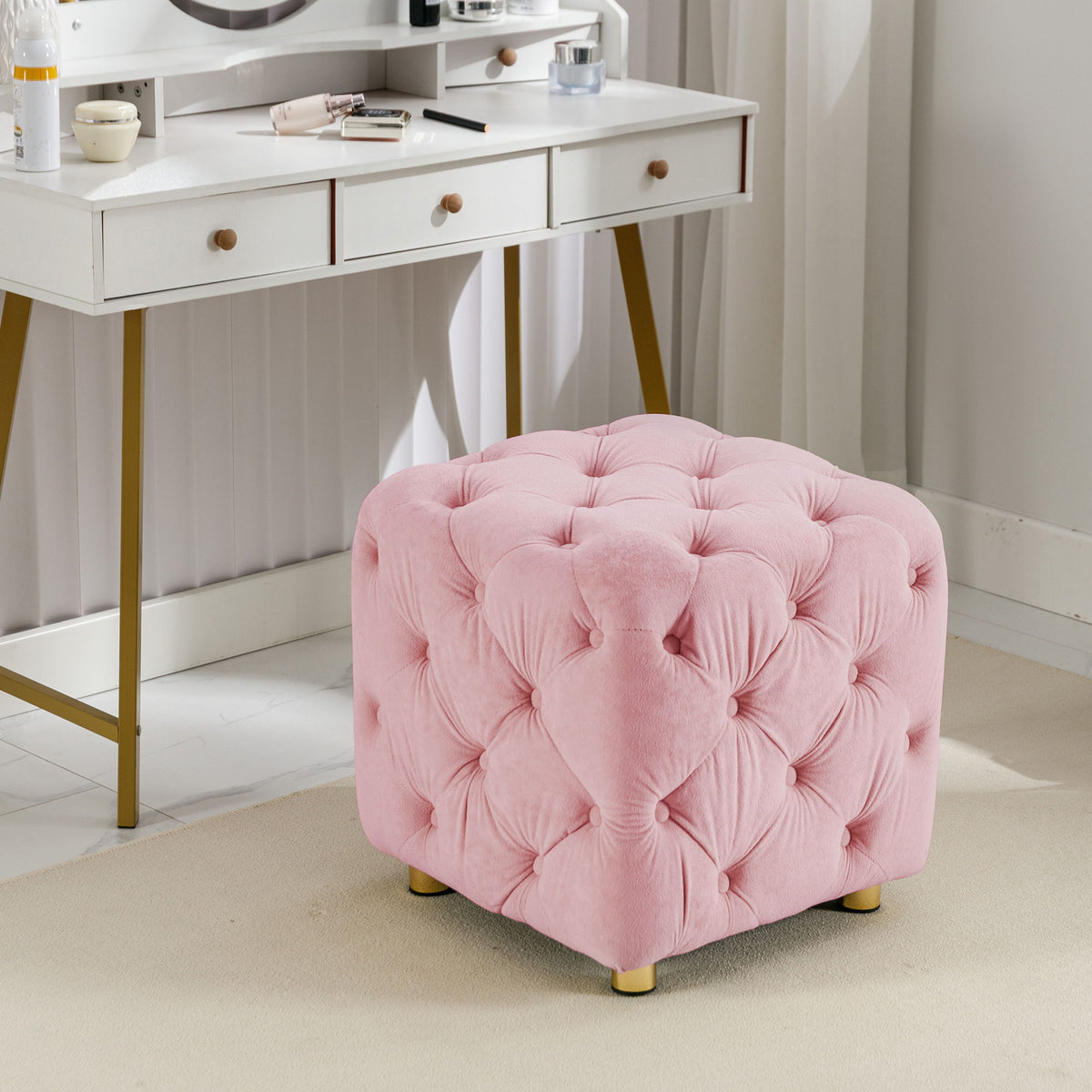 Modern Velvet Upholstered Ottoman Exquisite Small End Table Soft Foot Stool Dressing Makeup Chair Comfortable Seat For Living Room Bedroom Entrance Atlantic Fine Furniture Inc