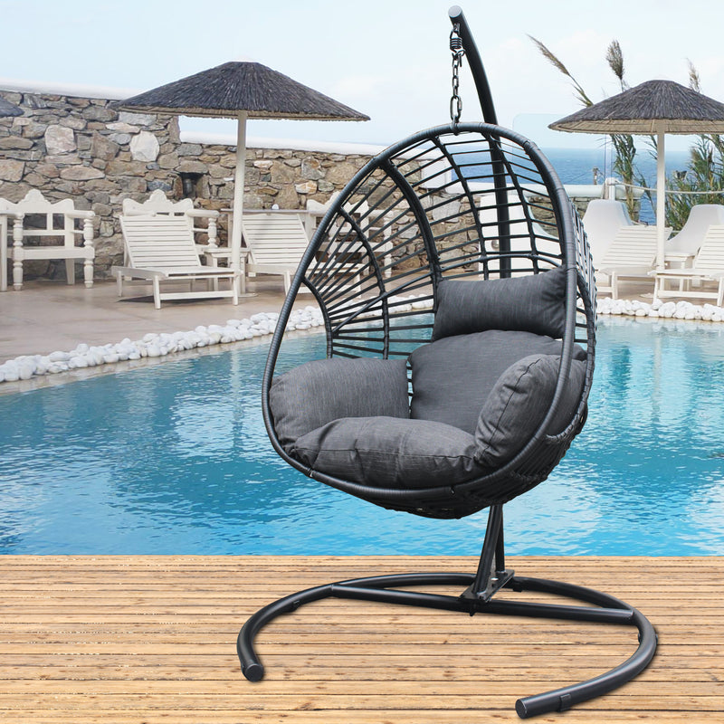 Black wicker hanging chair store